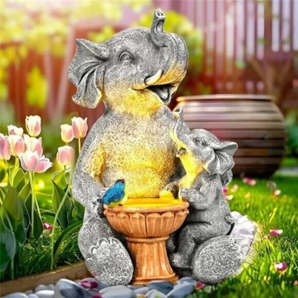 Accents | Solar Garden Statues Loving Elephant Garden Decor Lights ...
